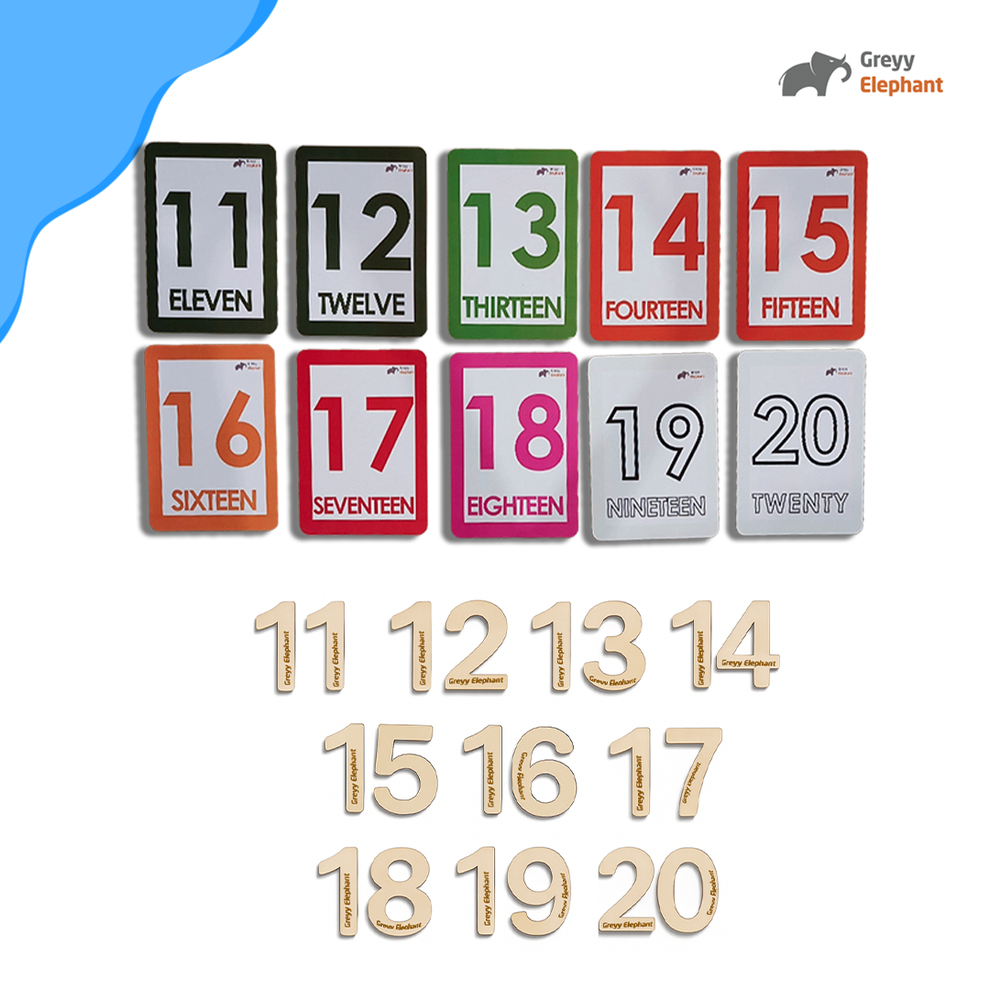 Number Flashcards with MDF (11-20) – Greyy Elephant Learning Box